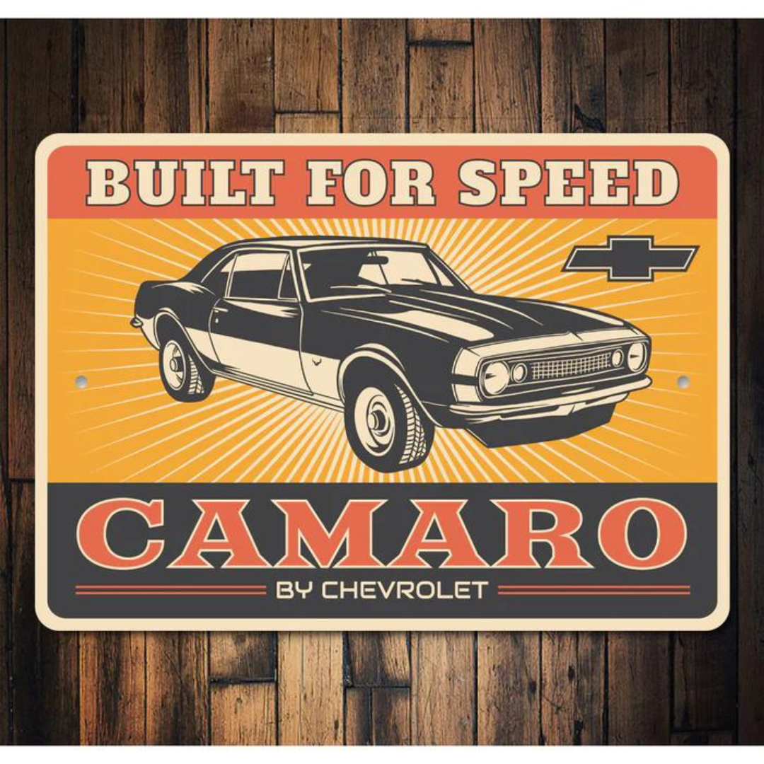 1st Gen Camaro Built For Speed Aluminum Sign | Camaro Store Online