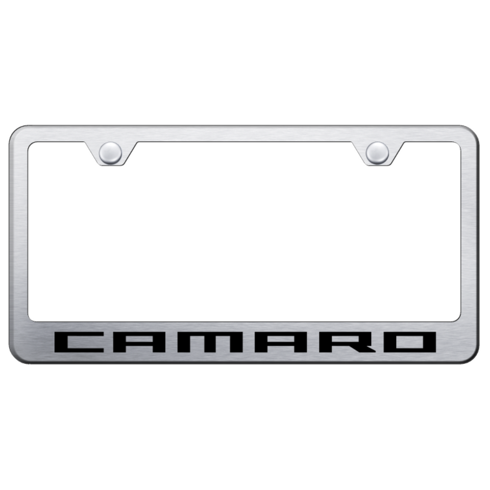 Camaro Script License Plate Frame - Brushed | Camaro Store Online
