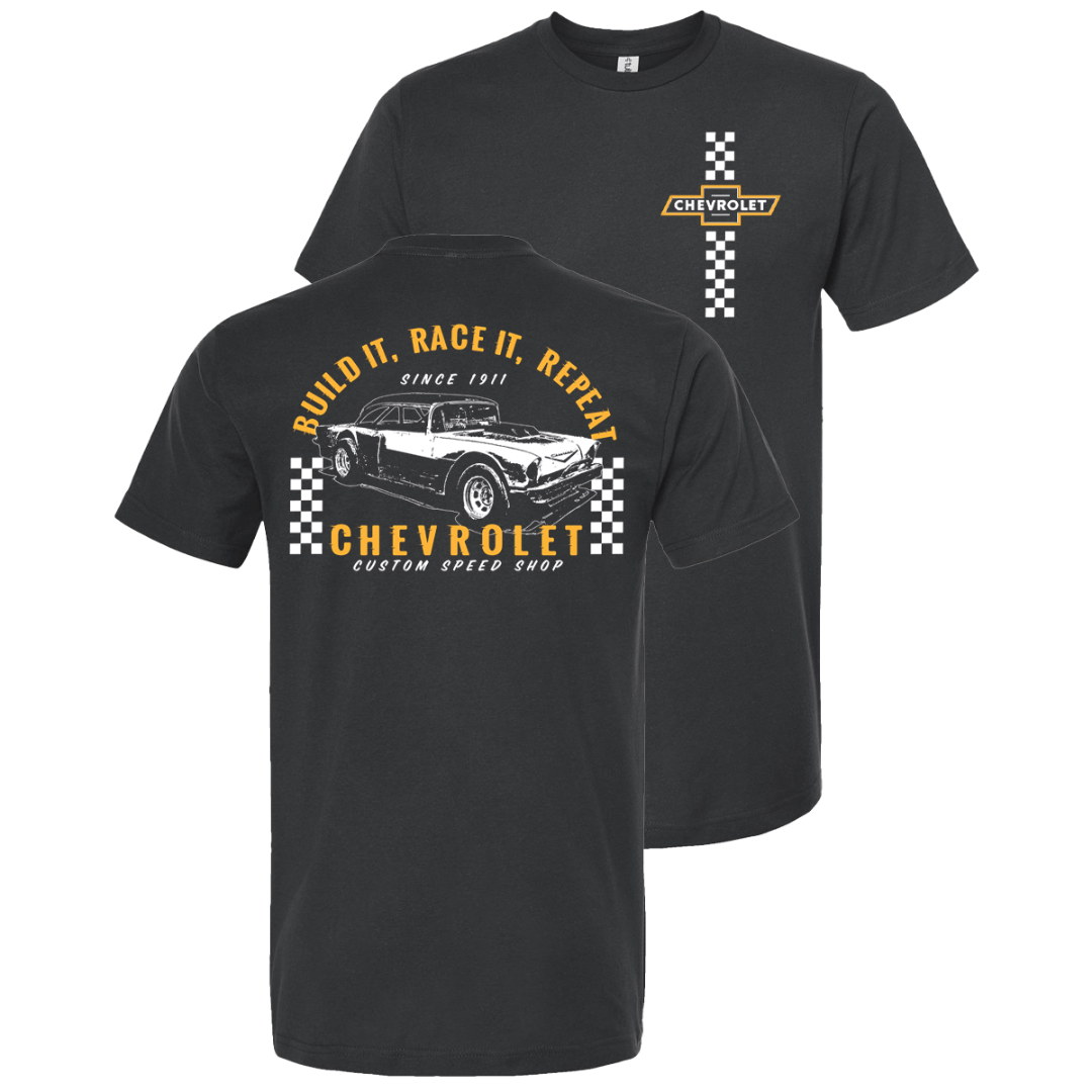 Chevrolet "Build it, Race it, Repeat" Black T-Shirt | Camaro Store Online