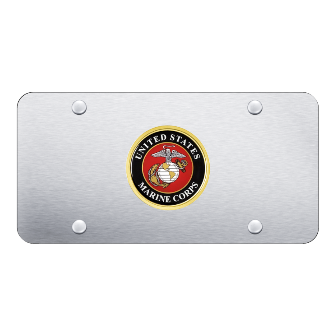 U.S.M.C. Badge License Plate Chrome Brushed | Camaro Store Online