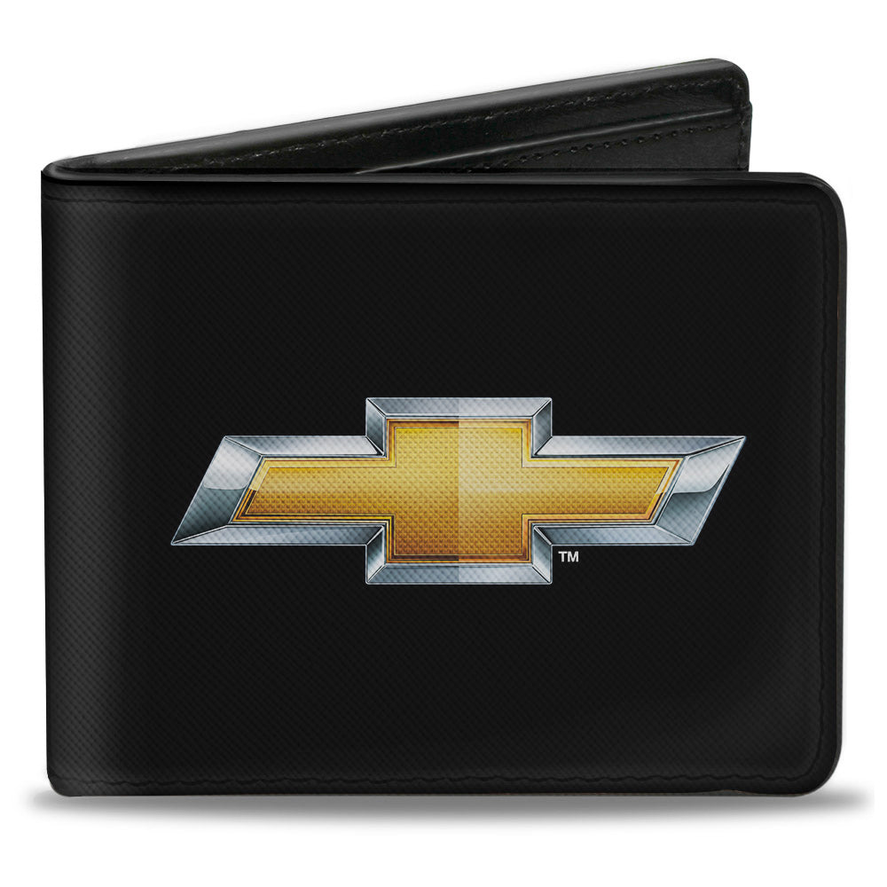 Chevy Bowtie Black & Gold Logo Bi-Fold Wallet | Camaro Store Online