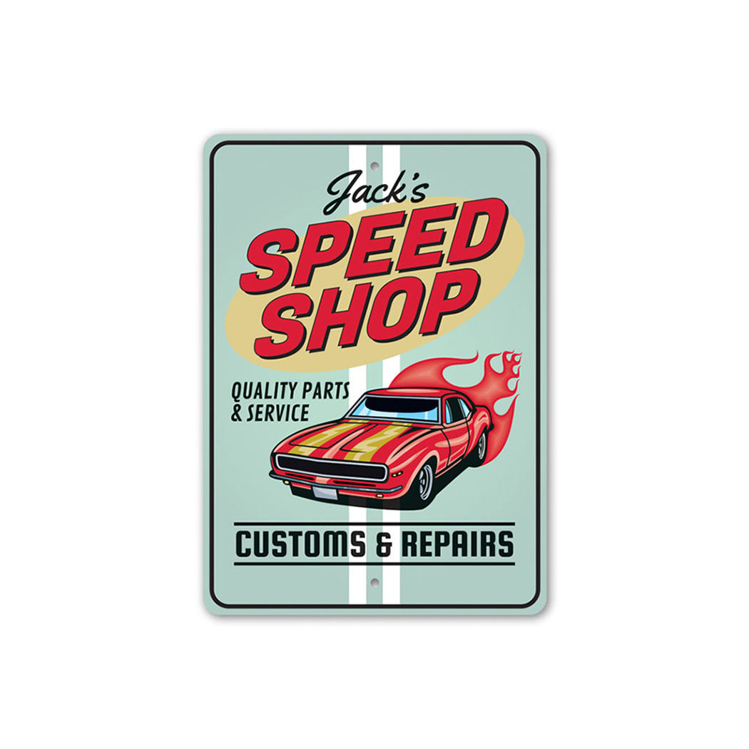 Personalized Speed Shop Customs & Repairs Sign | Camaro Store Online