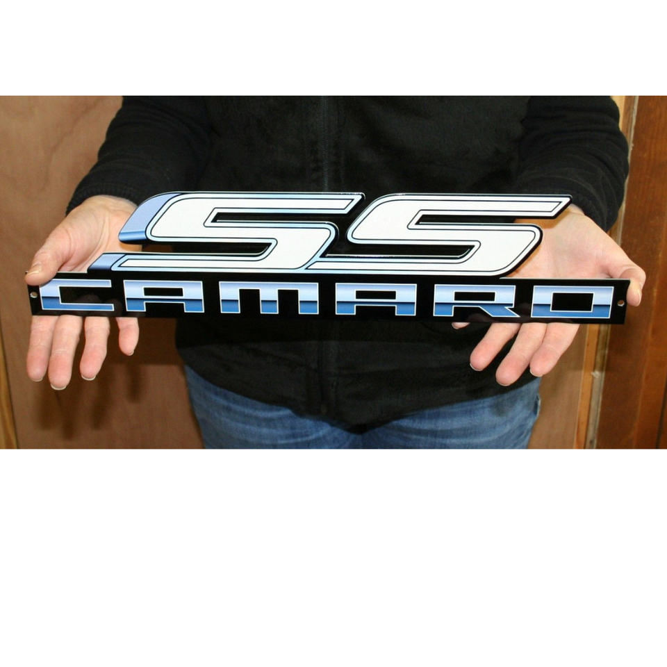 Camaro SS White Emblem with Script Steel Sign | Camaro Store Online