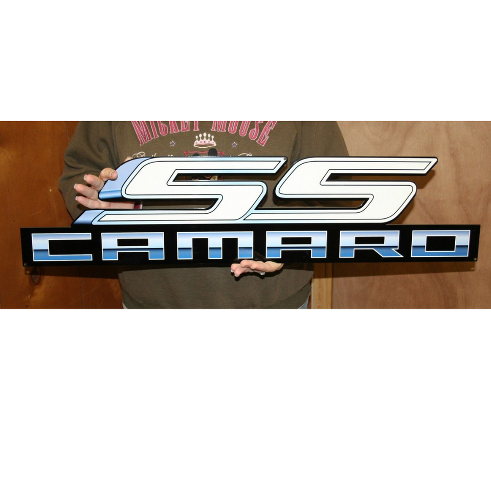 Camaro SS White Emblem with Script Steel Sign | Camaro Store Online