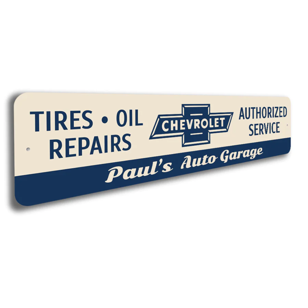 Personalized Chevy Garage Tires/Oil/Repairs Sign | Camaro Store Online